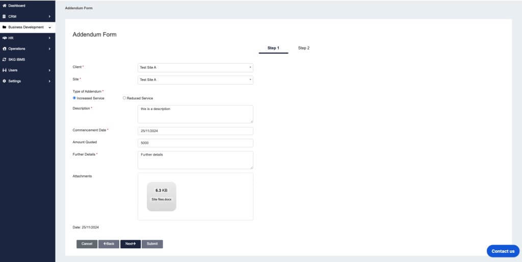 Create Addendum | SKG Cleaning Services
