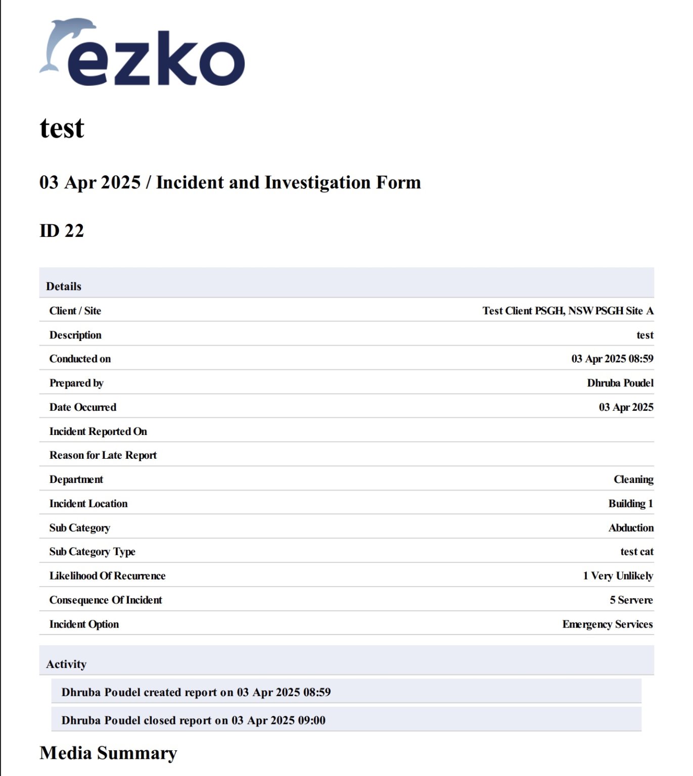 Incident Register | SKG Cleaning Services